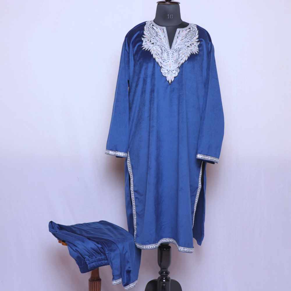 Blue Velvet Phiran Co-ord Set with Tilla - Gyawun