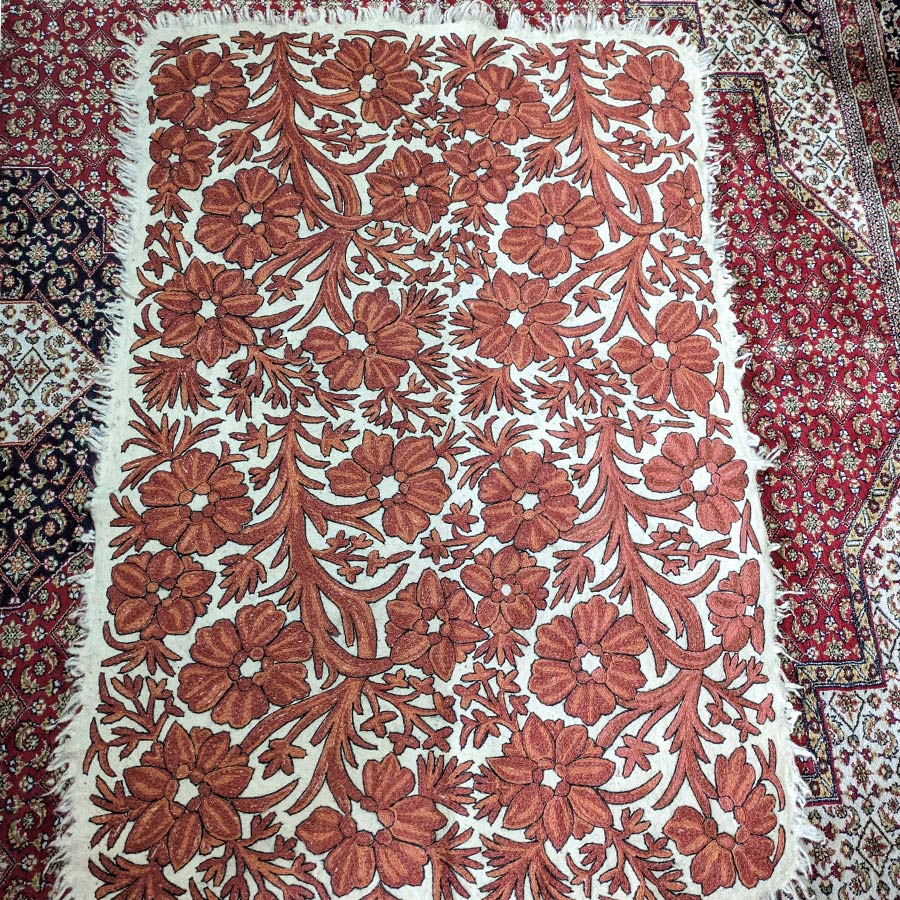 Luxury Brown 6×4Ft Pure Wool Double Work Handmade Aari Embroidered ...