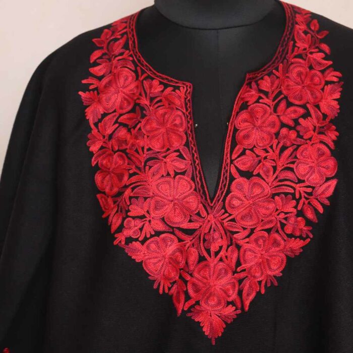 Black Wazul Kashmiri Ponchu Aari Embroidery - Gyawun