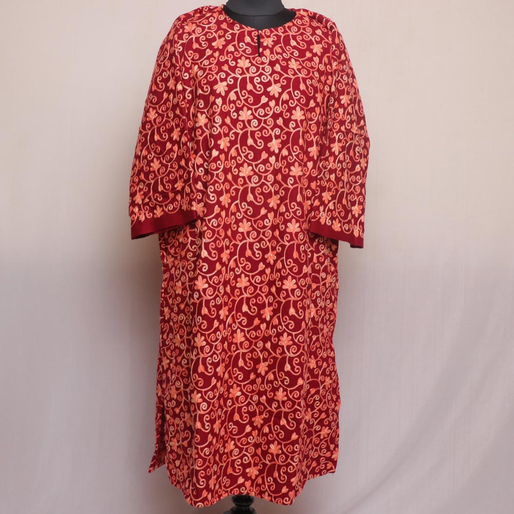 Maroon Jal Kashmiri Pheran with Aari Embroidery - Gyawun