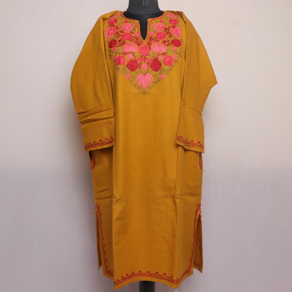 Mustard Phiren with Aari Work - Gyawun