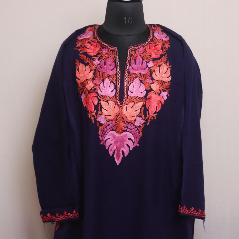 Dark Blue Chinar Pheran With Aari Work - Gyawun