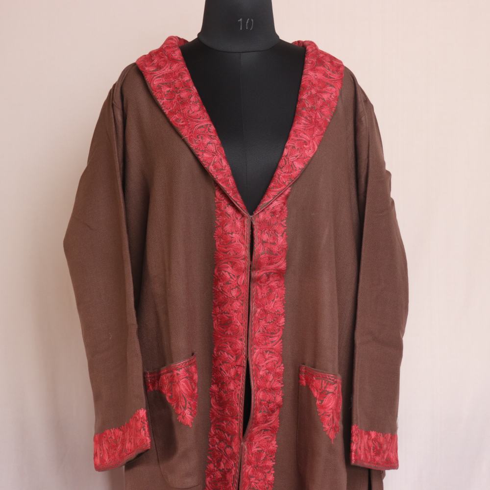 Brown Wazul Men Bathrobe Gown with Ari Embroidery - Gyawun