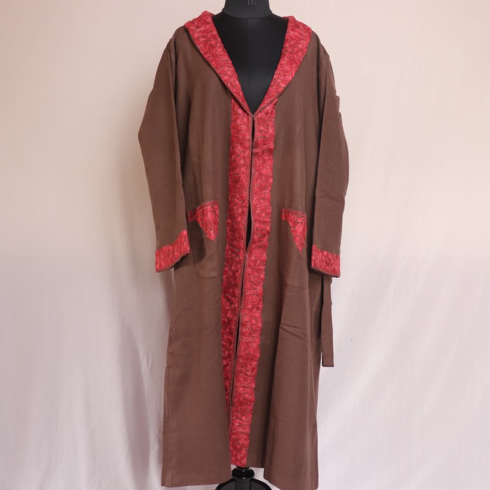 Brown Wazul Men Bathrobe Gown with Ari Embroidery - Gyawun