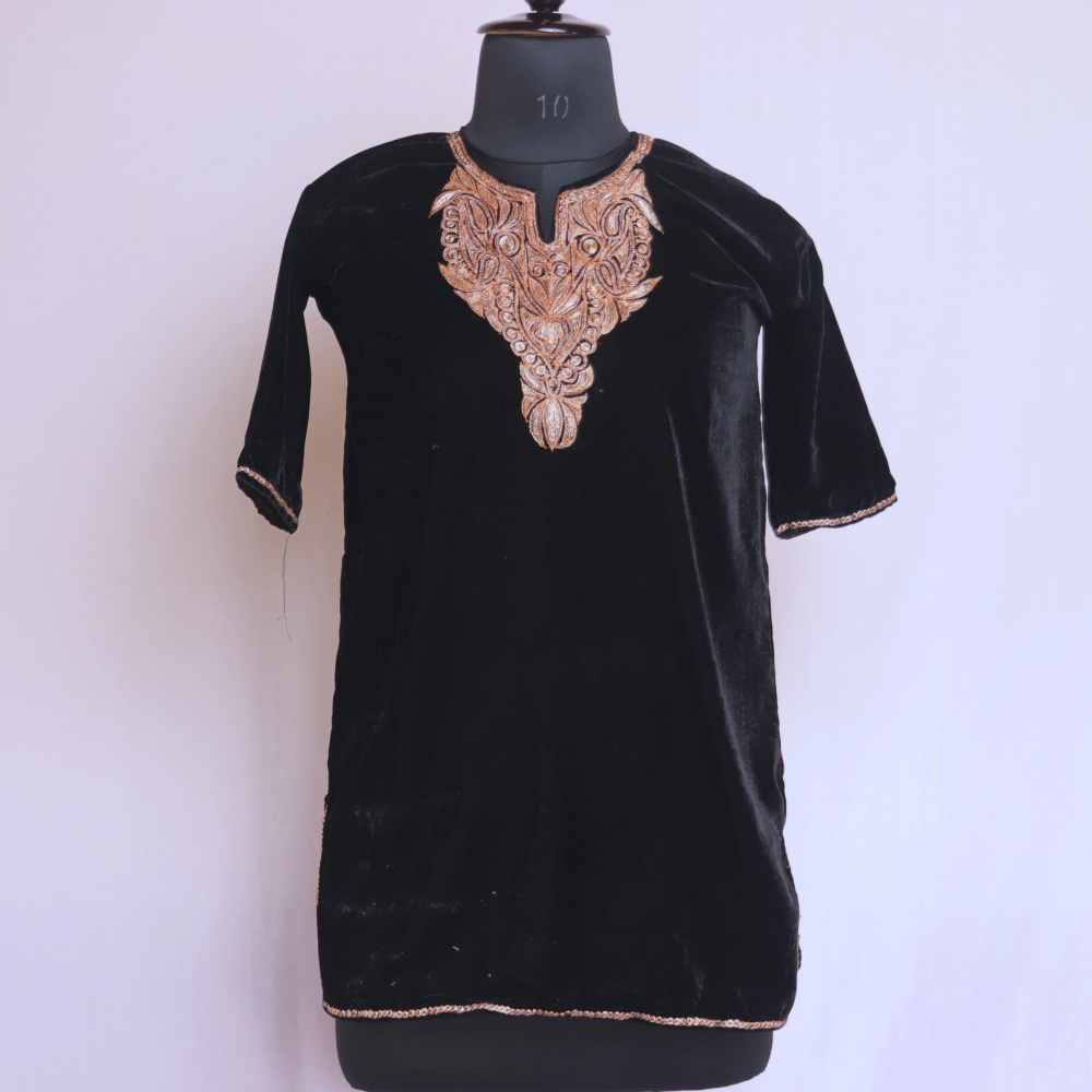 Black Maryam Traditional Kashmiri Girls Velvet Pheran L30 - Gyawun