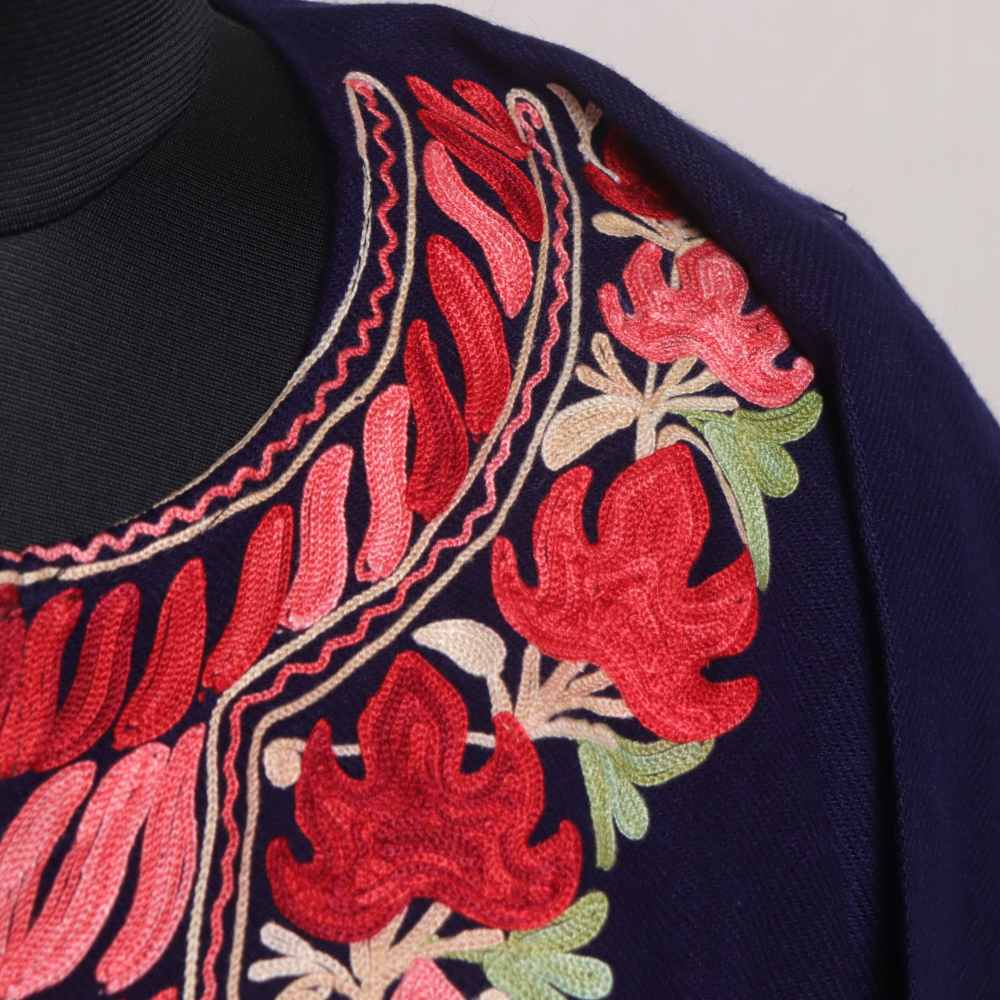 Blue Wazul Chinar Kashmiri Pheran With Aari Work - Gyawun