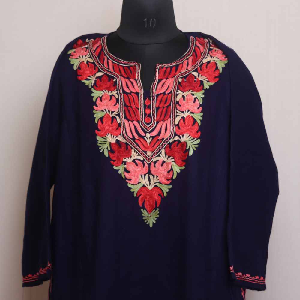 Blue Wazul Chinar Kashmiri Pheran With Aari Work - Gyawun