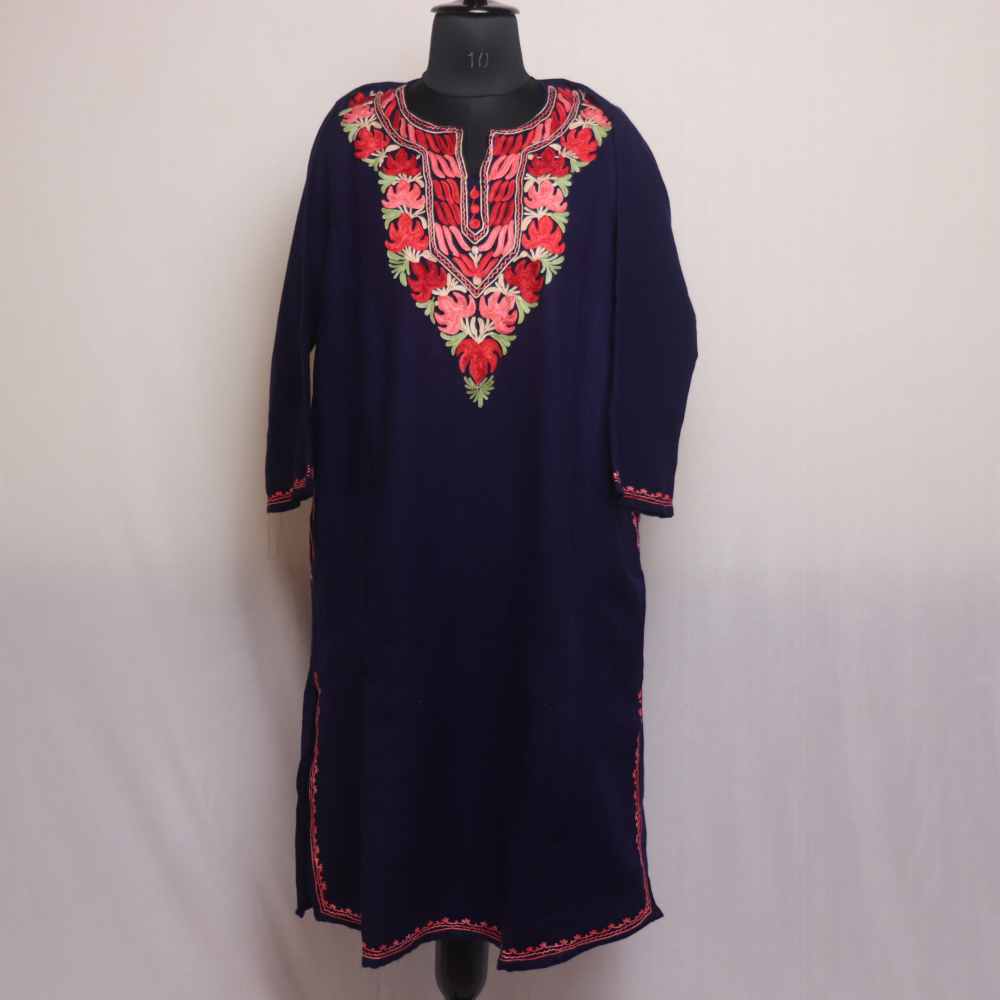 Blue Wazul Chinar Kashmiri Pheran With Aari Work - Gyawun