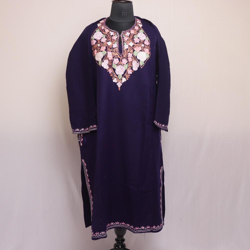 Navy Blue Bahar Cashmilon Winter Aari Pheran - Gyawun