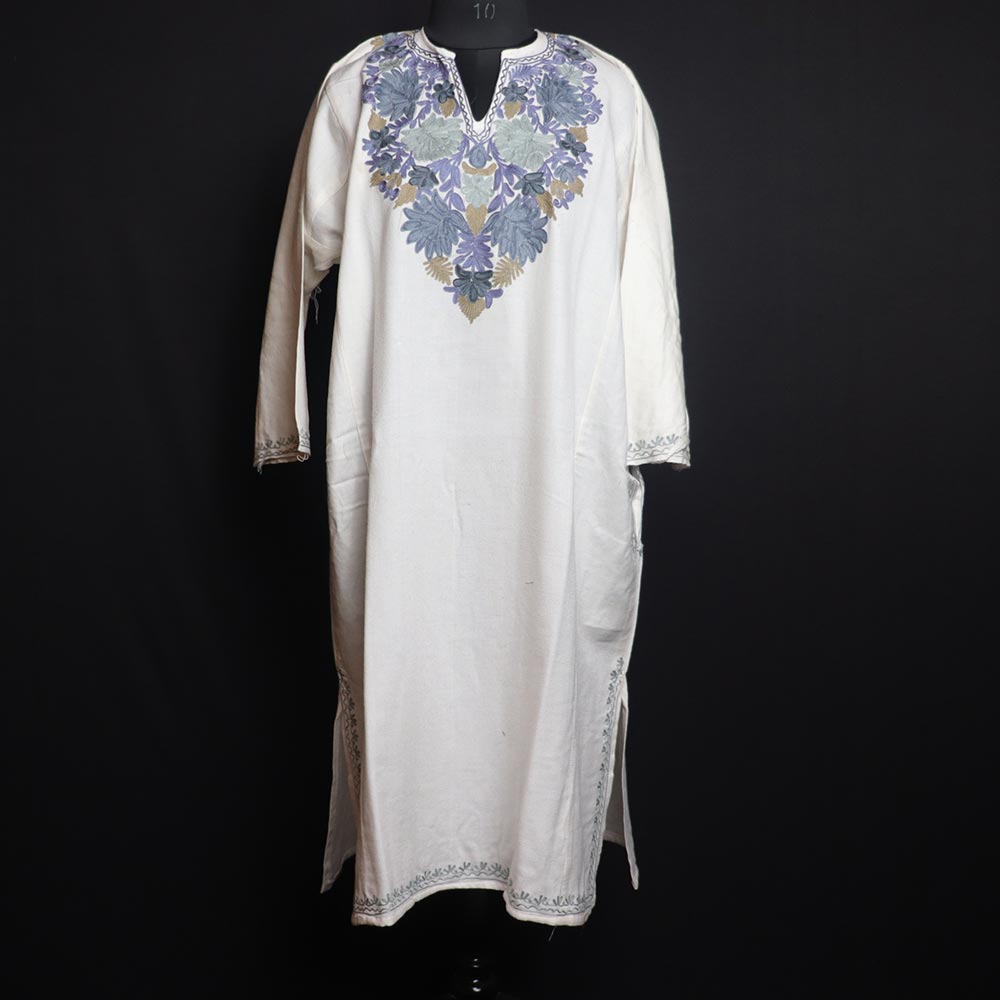 White Aabi Pheran with Aari Work - Gyawun