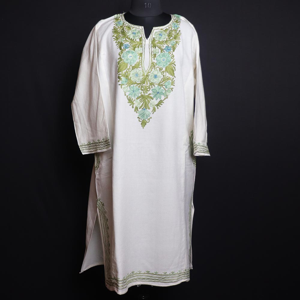 White Sabzar Pheran with Aari Work - Gyawun