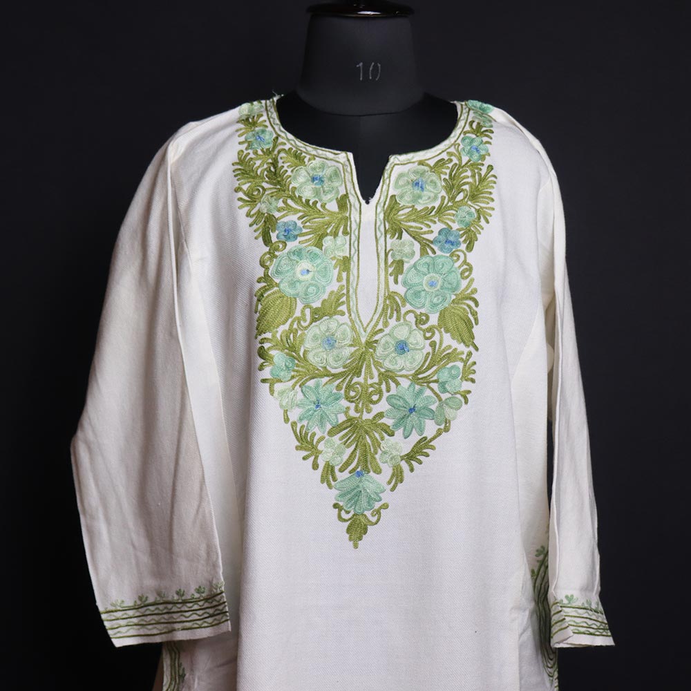 White Sabzar Pheran with Aari Work - Gyawun