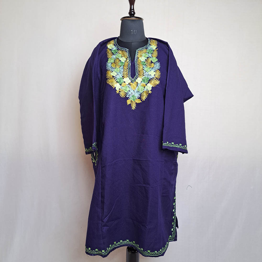 Mahapara Dark Blue Aari Work Kashmiri Pheran - Gyawun