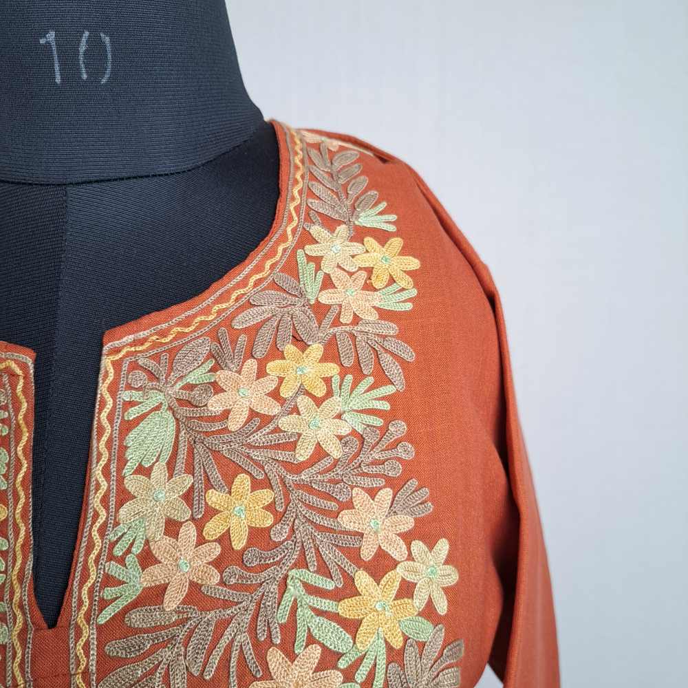 Rust Orange Asma Star Cotton Kashmiri Kurti with Ari Embroidery - Gyawun
