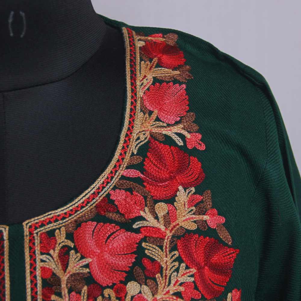 Green Gousia Kashmiri Pheran With Heavy Ari Embroidery - Gyawun