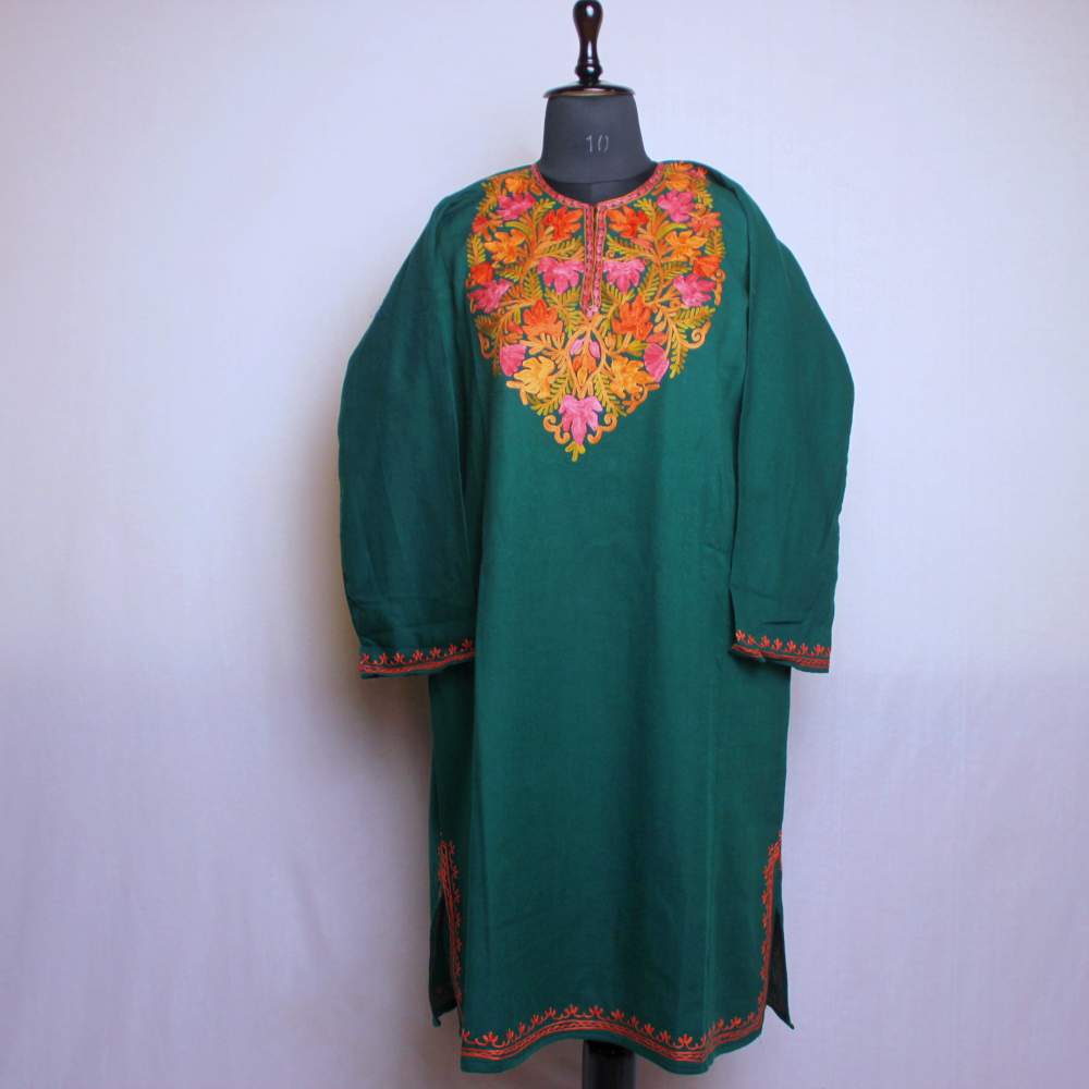 Phiran Dress- Green Daneen Chinari With Aari Embroidery L41.5 - Gyawun