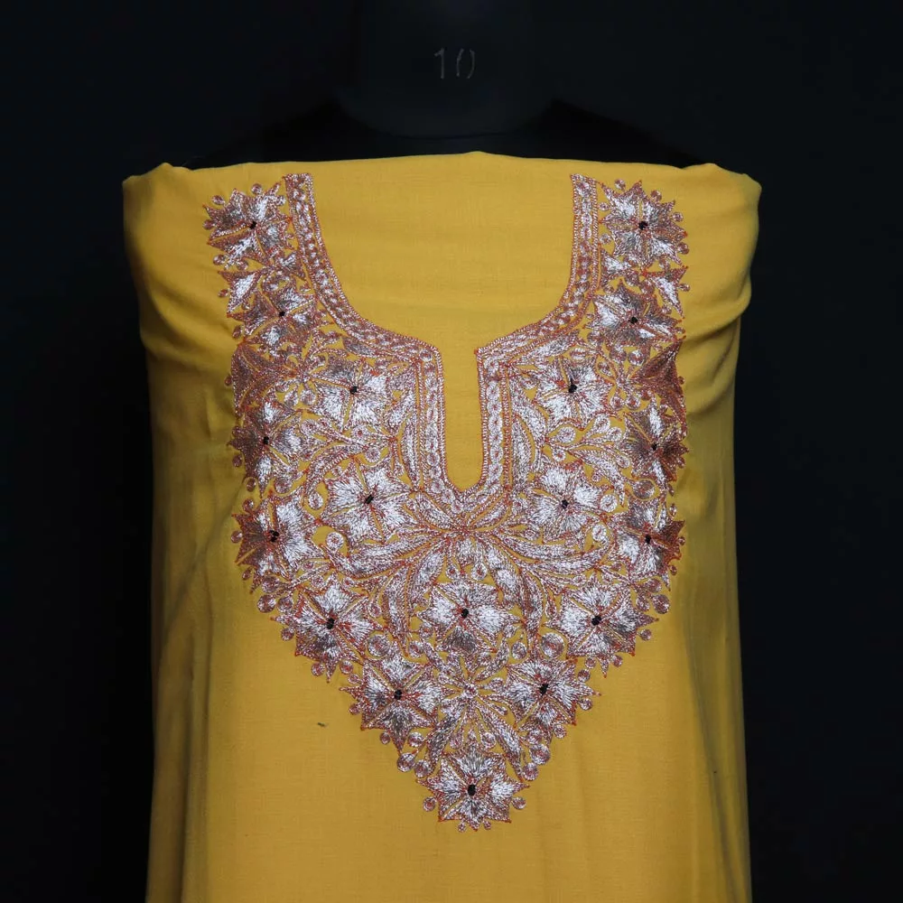 Yellow Cotton Tilla Work Kashmiri Suit - Gyawun