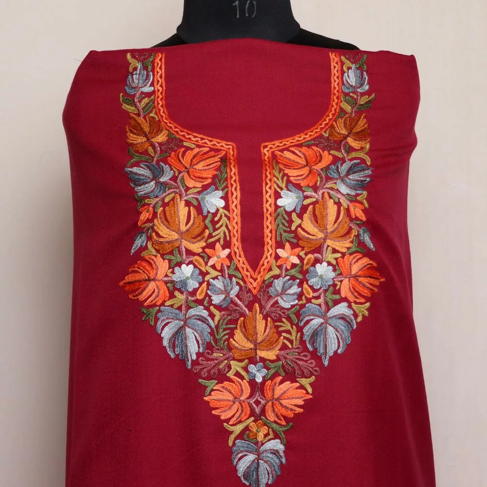 Maroon Chinari Kashmiri Aari Handwork Cotton Suit - Gyawun