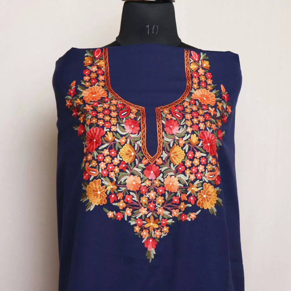Navy Blue Kashmiri Aari Handwork Cotton Suit - Gyawun