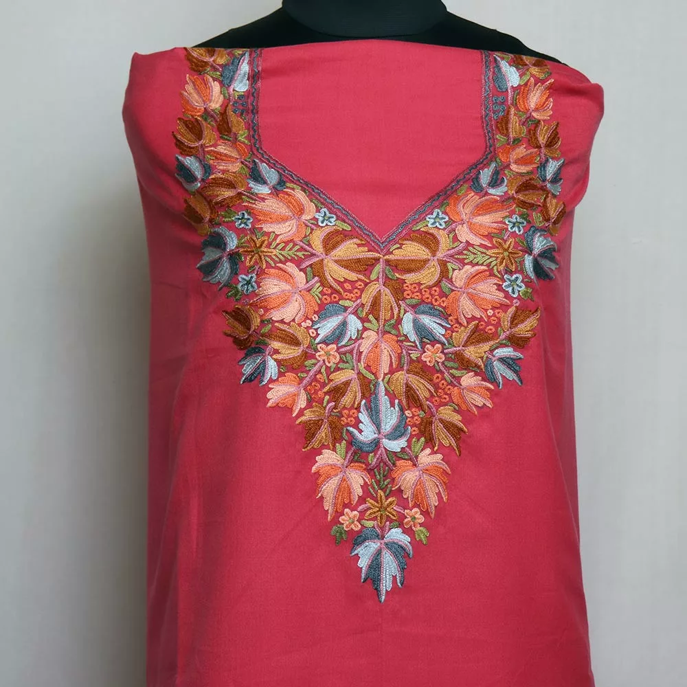 Pink Chinari Kashmiri Aari Handwork Cotton Suit - Gyawun