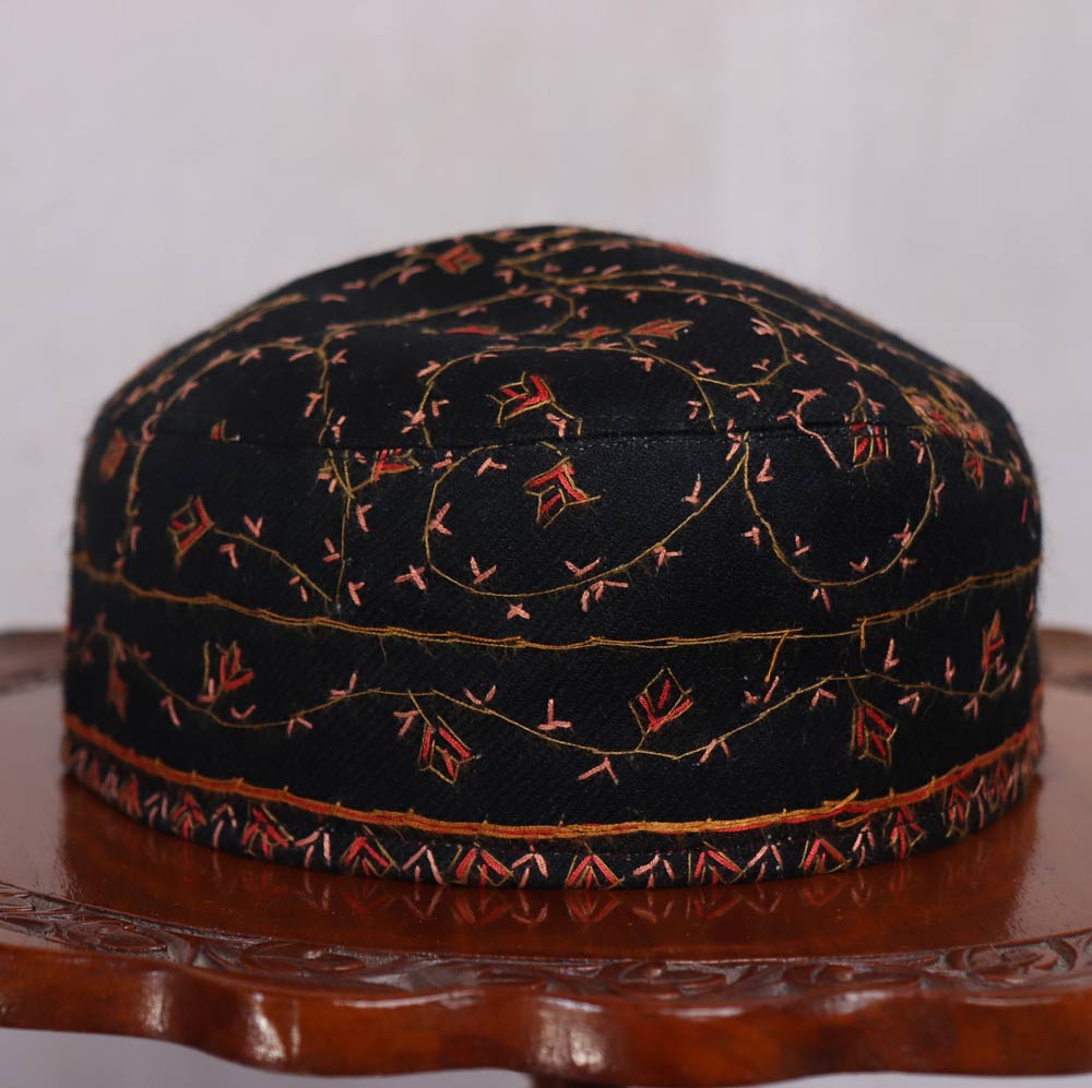 Kashmiri Black Toosha Sozni Cap - Gyawun