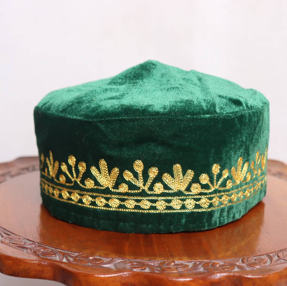 Green Velvet Zari Tilla Cap - Gyawun