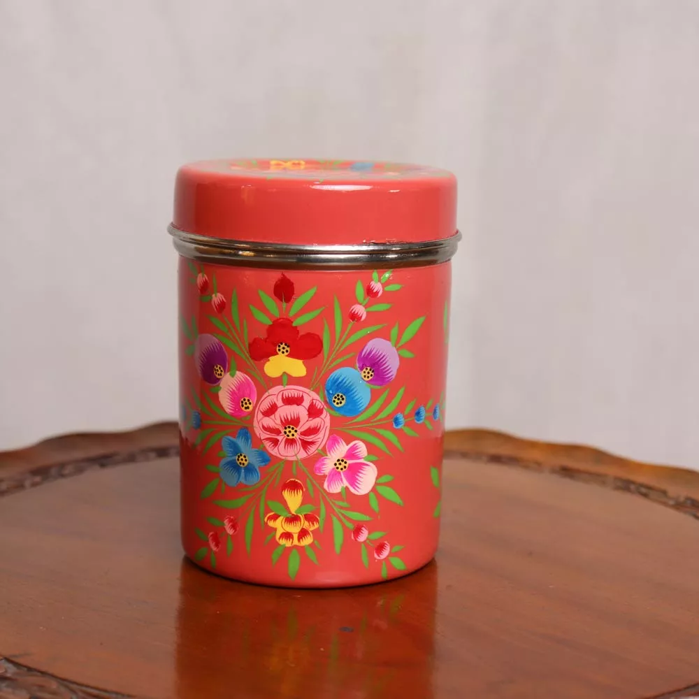 Posh Kashmiri Hand Painted Stainless Canister - Gyawun