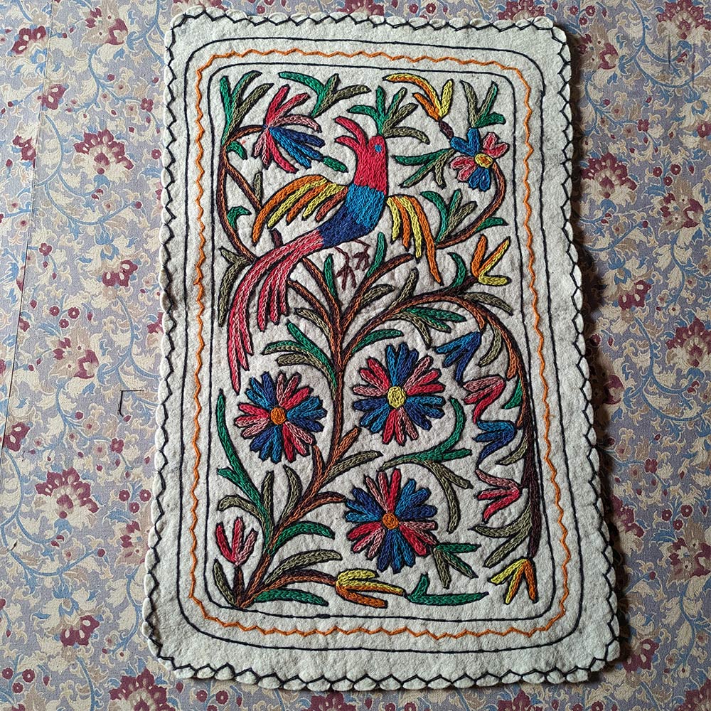 Flora n Fauna 3 Namda Handmade Aari Embroidered Wool Rug 3x2 - Gyawun