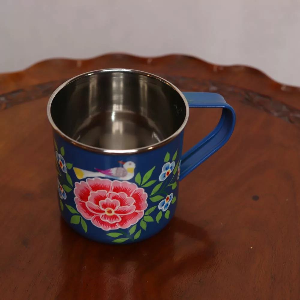 Kashmiri Blue Hand Painted Mug - Stainless Steel - Gyawun