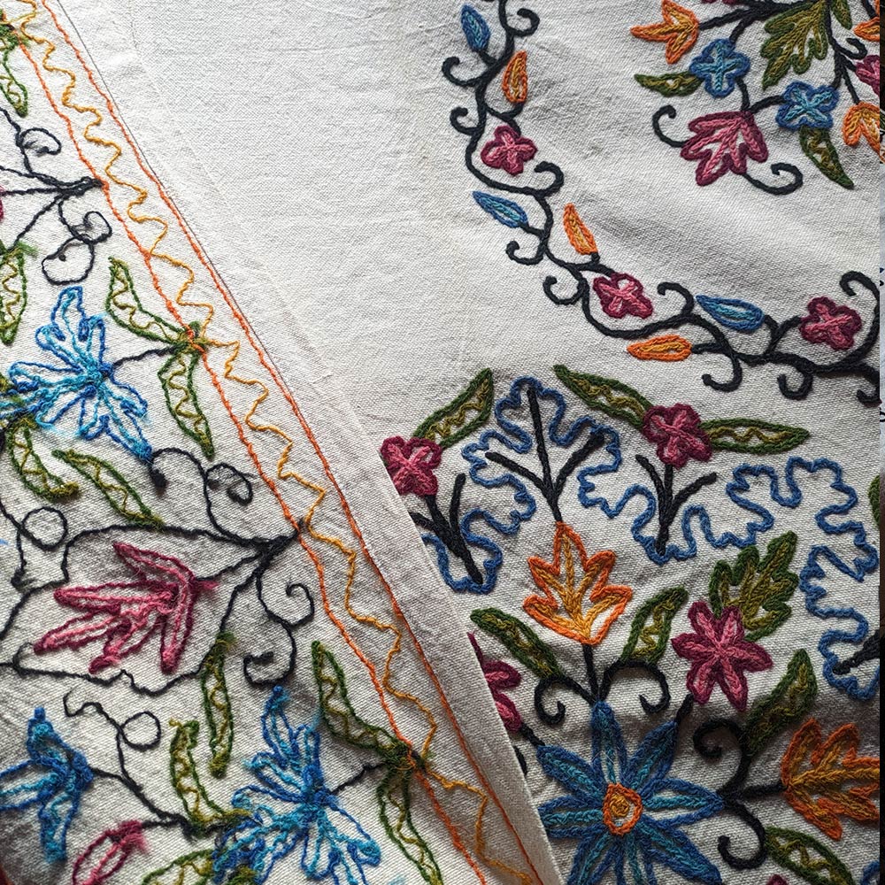 Bahara Kashmiri Double Bed Cover with Hand Crewel Embroidery - Gyawun