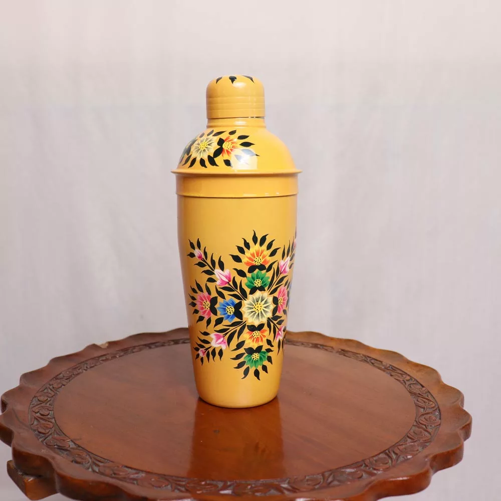 Hand Painted Stainless Steel Cocktail Shaker- Yellow Kashmiri ...