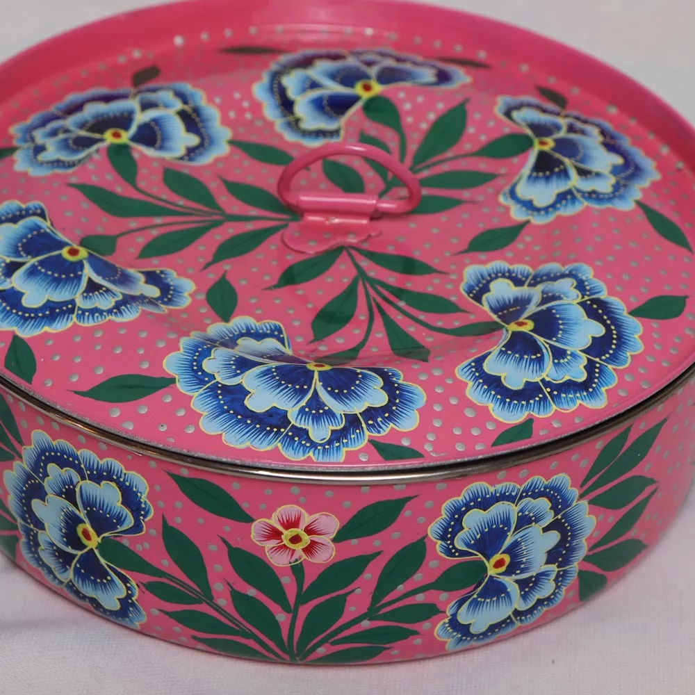 Pink Kashmiri Enamelware Hand Painted Technique Stainless Steel Masala