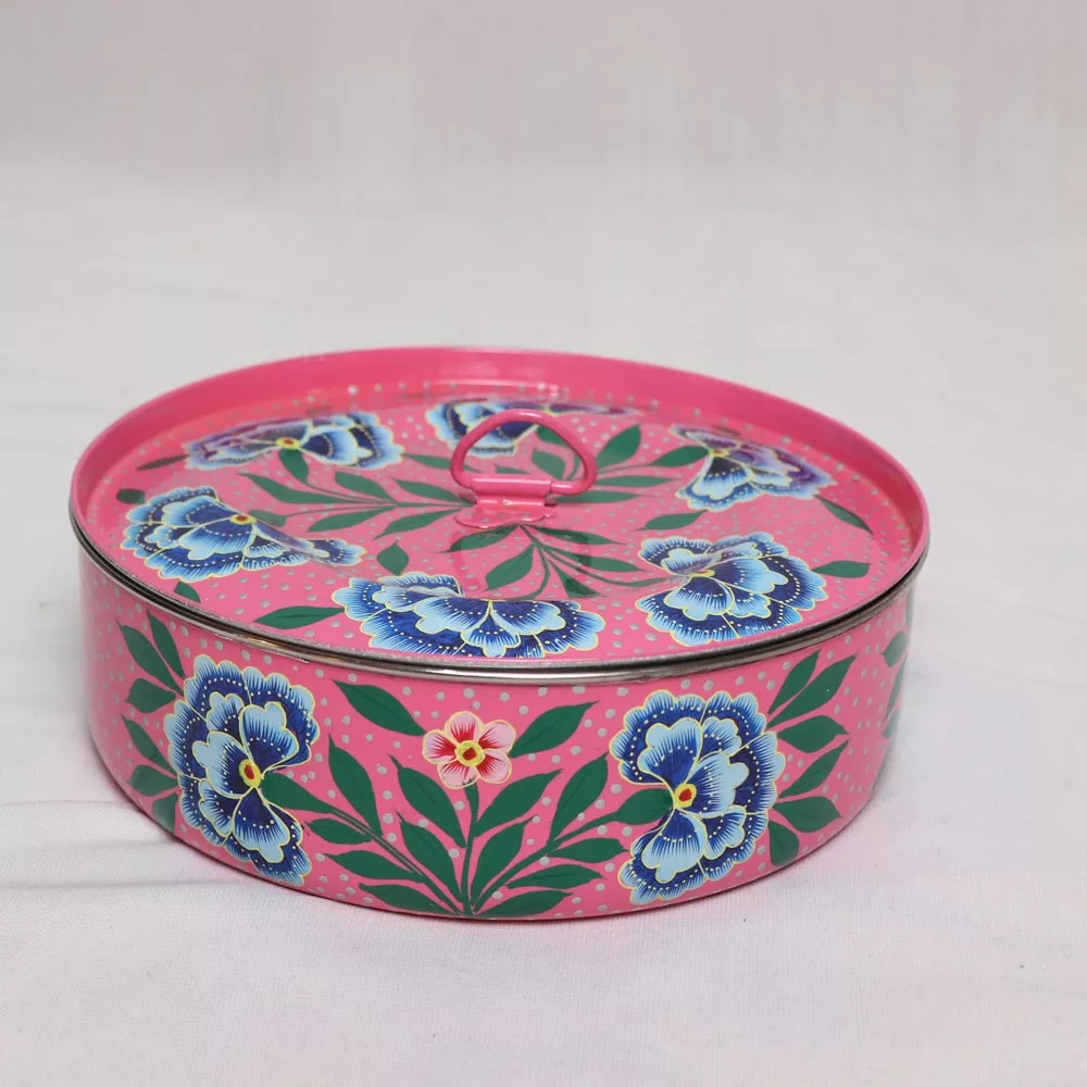 Pink Kashmiri Enamelware Hand Painted Technique Stainless Steel Masala