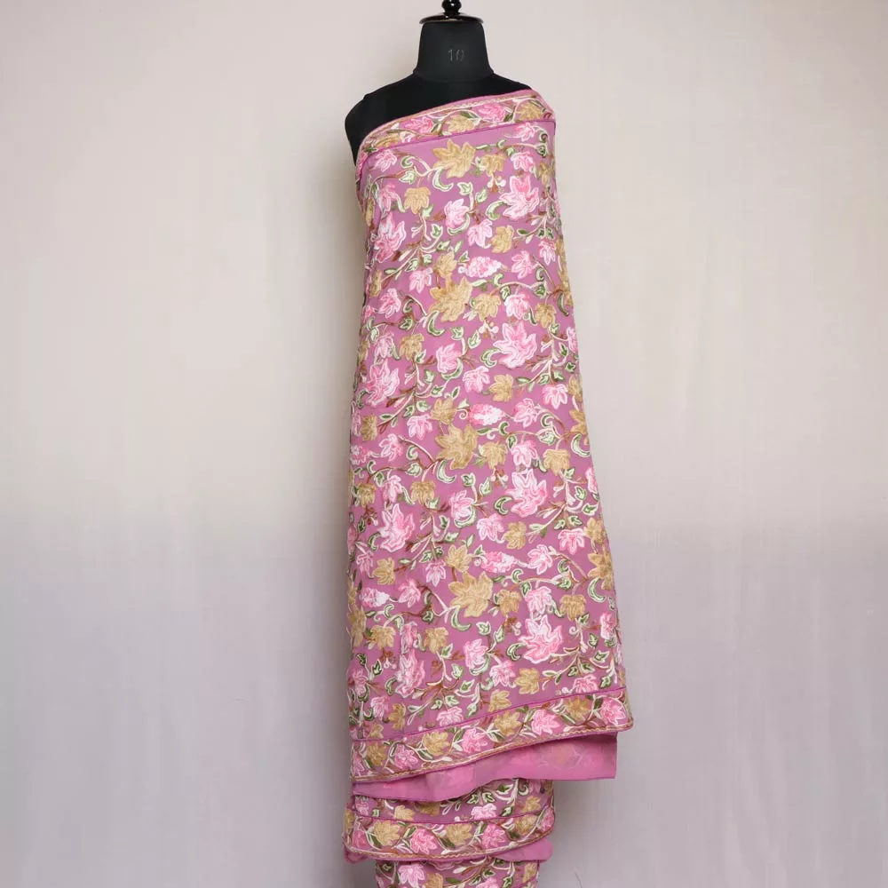 Light Purple Shahi Kashmiri Saree | Georgette Indian Saree With Aari ...