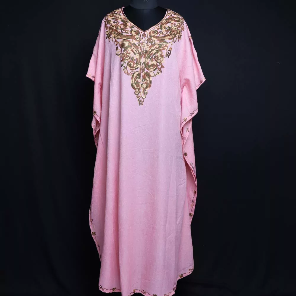 Pink Crush Cotton Kaftan with Aari Embroidery - Gyawun