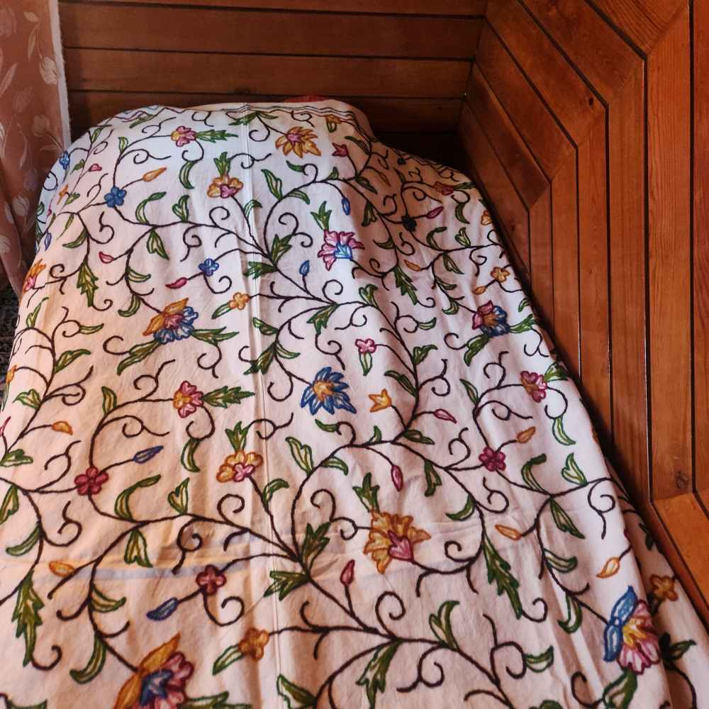 Sarah Single Bedcover with Hand Crewel Embroidery - Gyawun