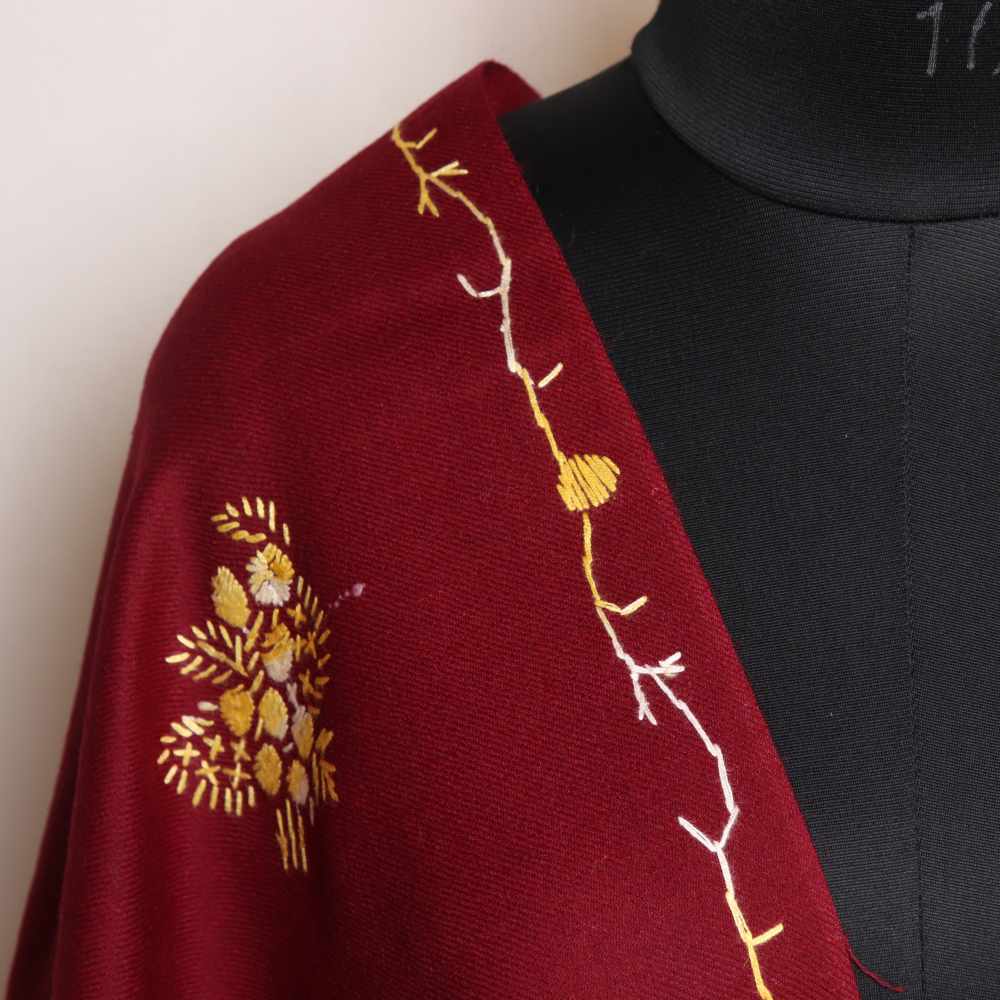 Maroon Guldasta Amara Kashmiri Winter Shawl with Hand Embroidery - Gyawun