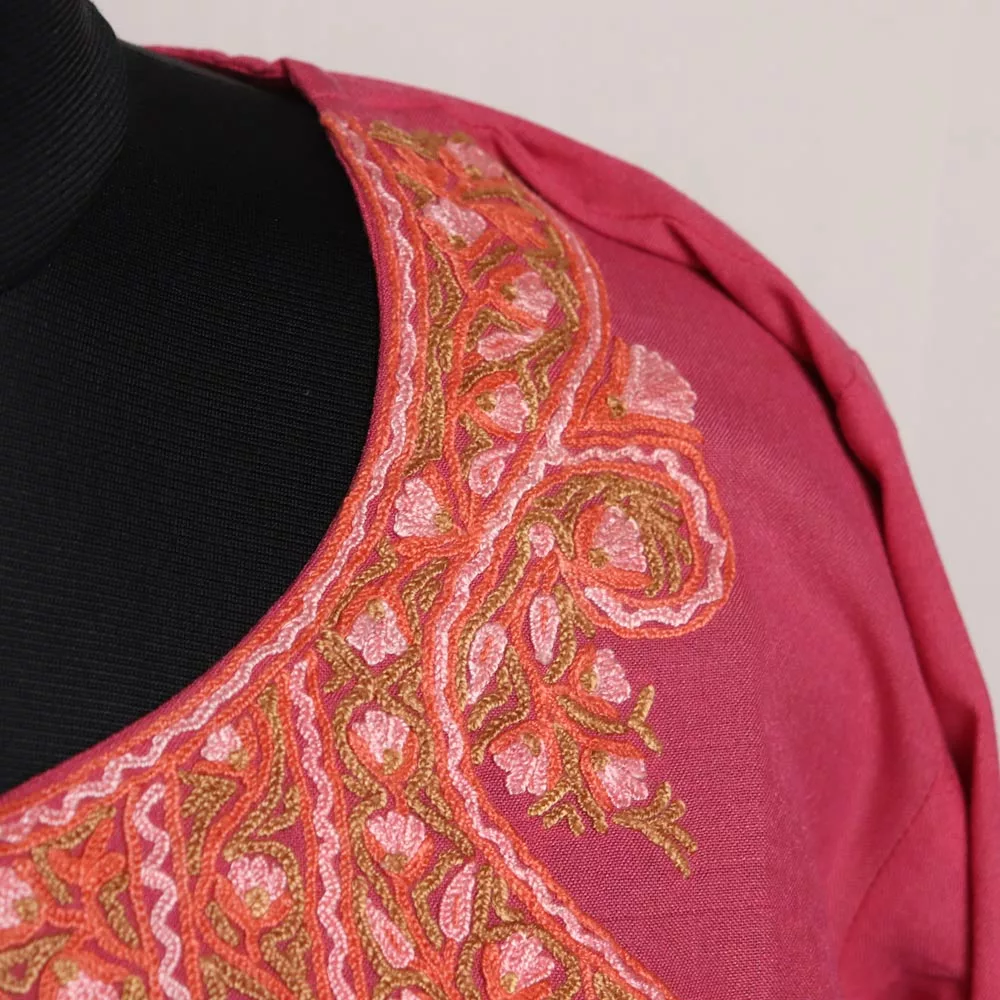 Pink Kashmiri Aari Handwork Cotton Kurta Set - Gyawun