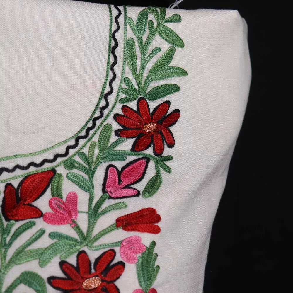 White Chashma Ruby Cotton 2pc Suit with Aari Work - Gyawun