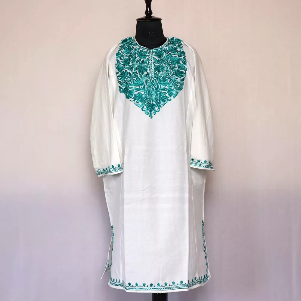 Zoonish White Kashmiri Phiran with Aari Work - Gyawun
