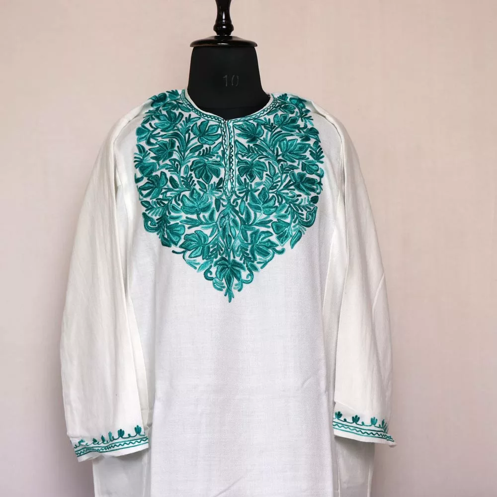 Zoonish White Kashmiri Phiran with Aari Work - Gyawun