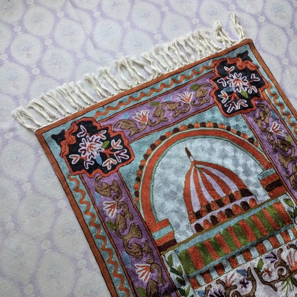 Dome and Floral Tree Kashmiri Handmade Chainstitch Embroidered Janamaz ...