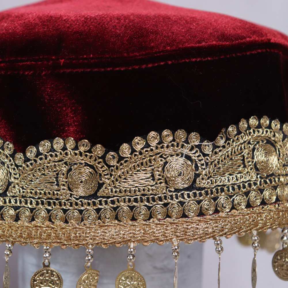 Kashmiri Bridal Velvet Cap in Maroon with Beautiful Tilla Embroidery ...