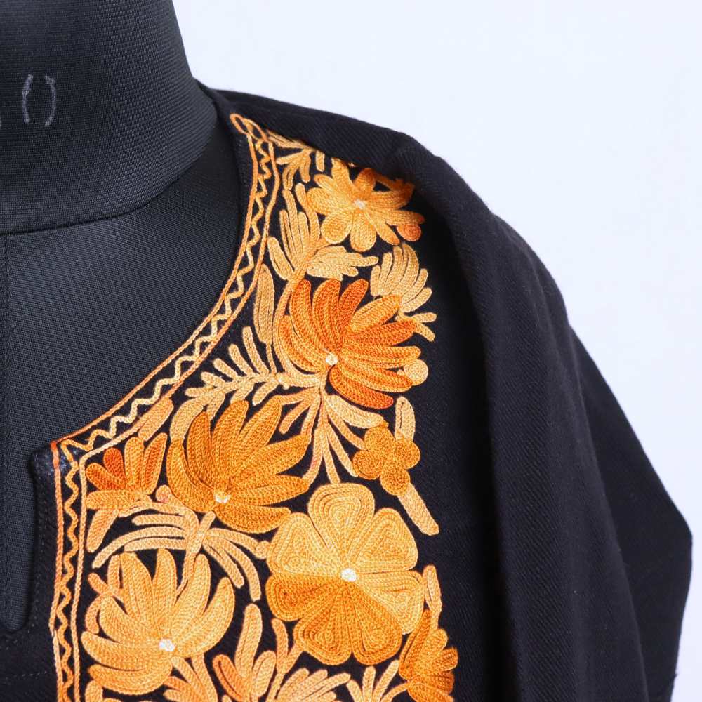 Kashmiri Black Cashmilon Namawar Feran with Aari Embroidery for Women ...