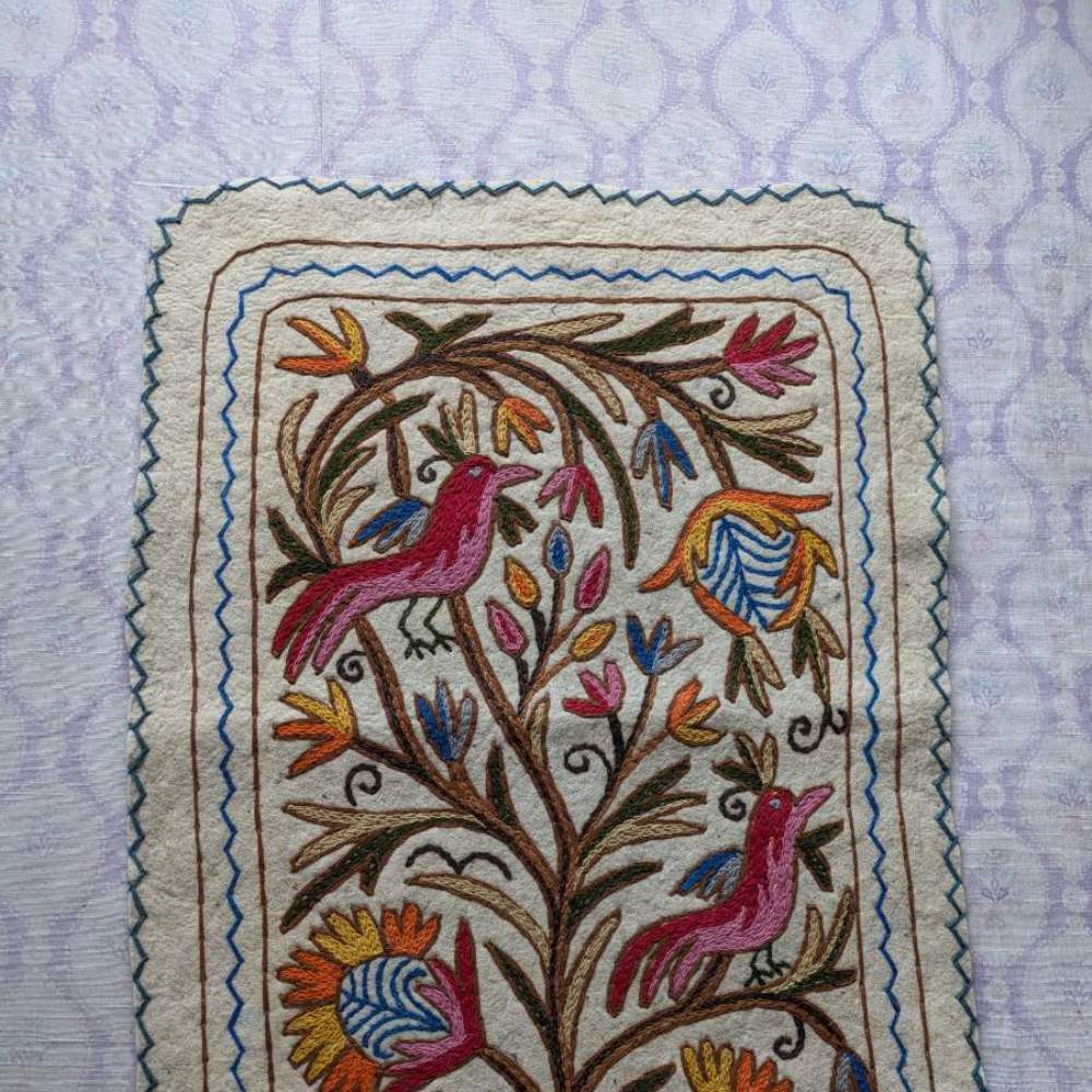 Kashmiri Birdy Embroidered Handmade Namda Runner Rug 6×2ft - Gyawun