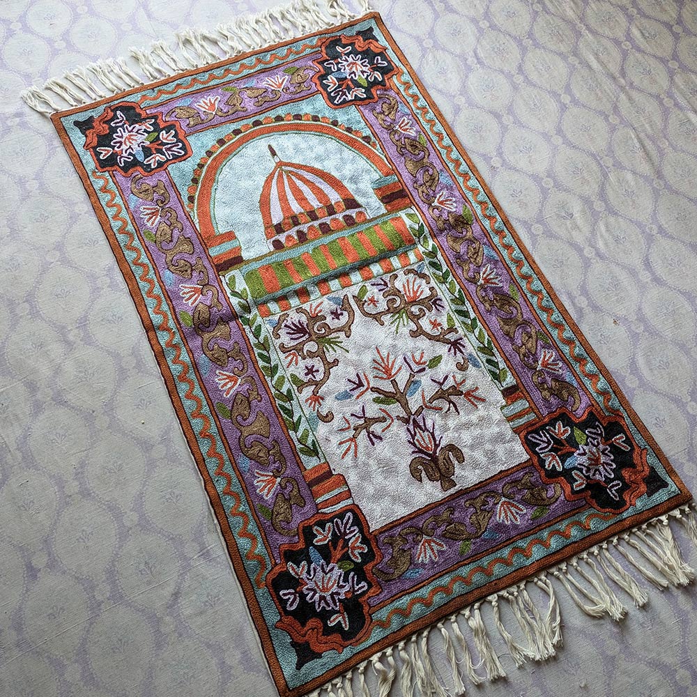 Dome and Floral Tree Kashmiri Handmade Chainstitch Embroidered Janamaz ...