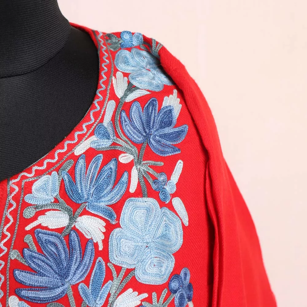 Habba Red Kashmiri Cashmilon Pheran Kurta with Aari Design: Warm and ...