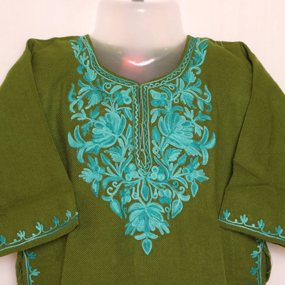 Kids Green Sabzar Kashmiri Girls Pheran With Aari Embroidery (1-2 Y ...
