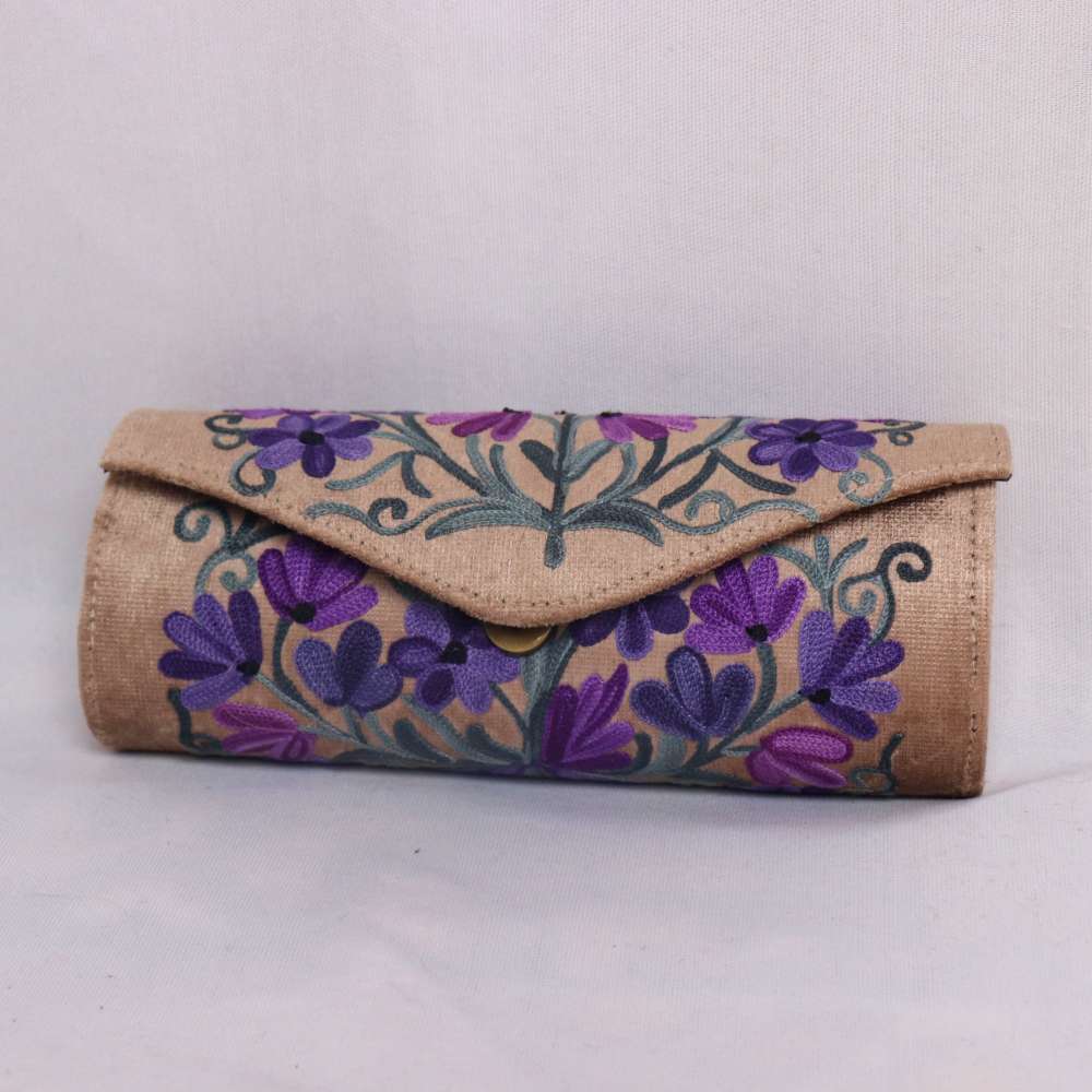 Beige Velvet Round Clutch Bag - Aari Embroidered - Gyawun