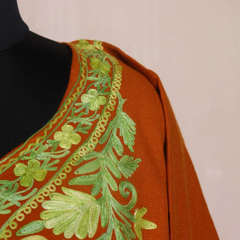 Mustard Kashmiri Amara Cashmilon Pheran - Elegent Aari Embroidery - Gyawun